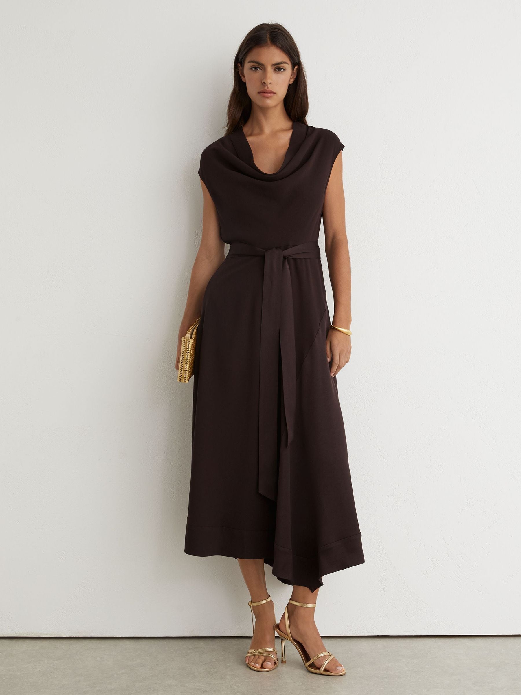 REISS Reiss Justine Cowl-Neck Tie-Waist Midi Dress